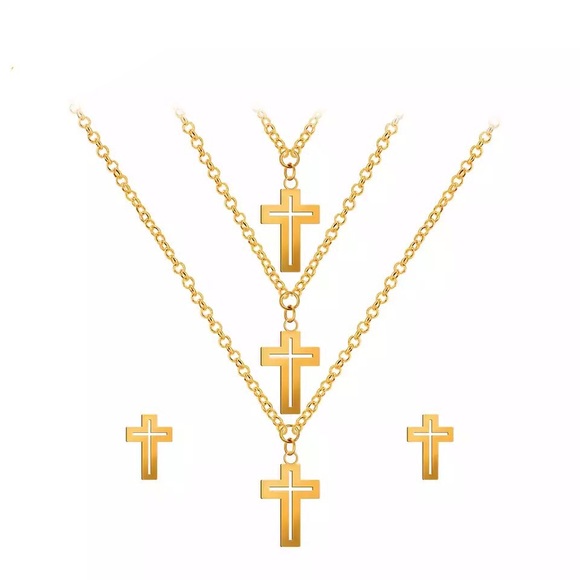 Jewelry | Stainless Steel Cross Necklace Earrings Set | Poshmark